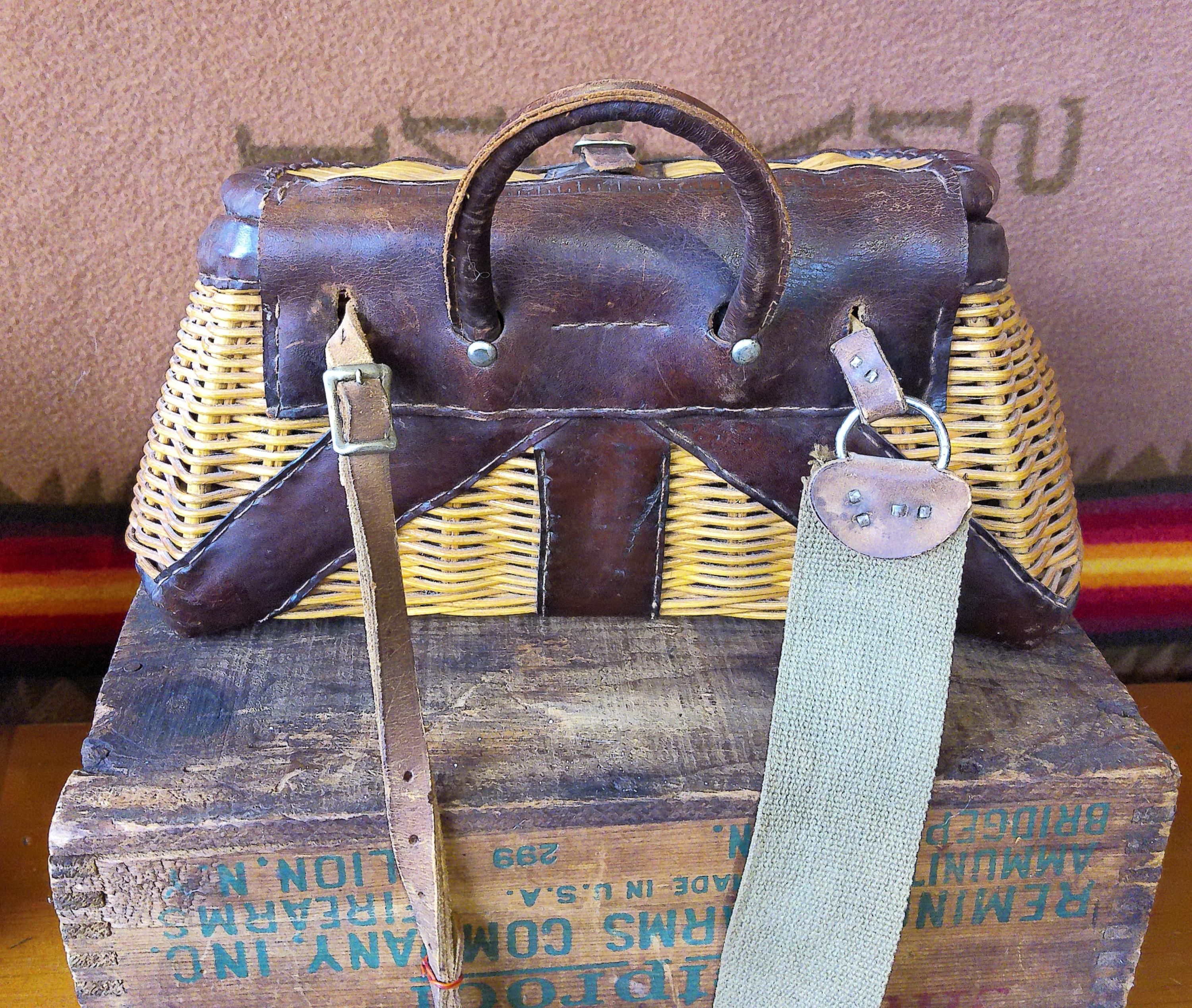 Vintage Leather / Wicker / Canvas Fishing Creel - Etsy
