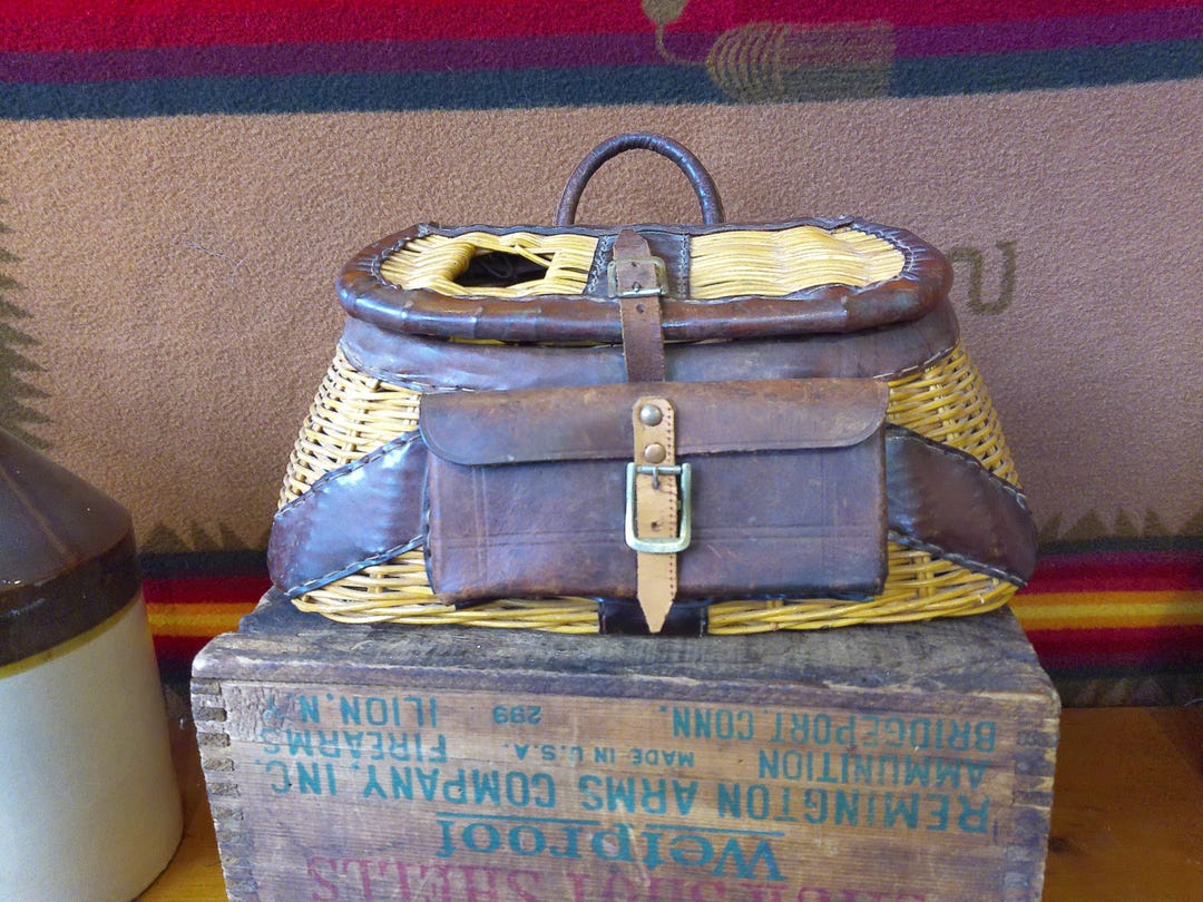 Vintage Leather / Wicker / Canvas Fishing Creel - Etsy
