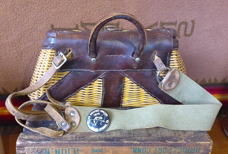 Vintage Leather / Wicker / Canvas Fishing Creel - Etsy
