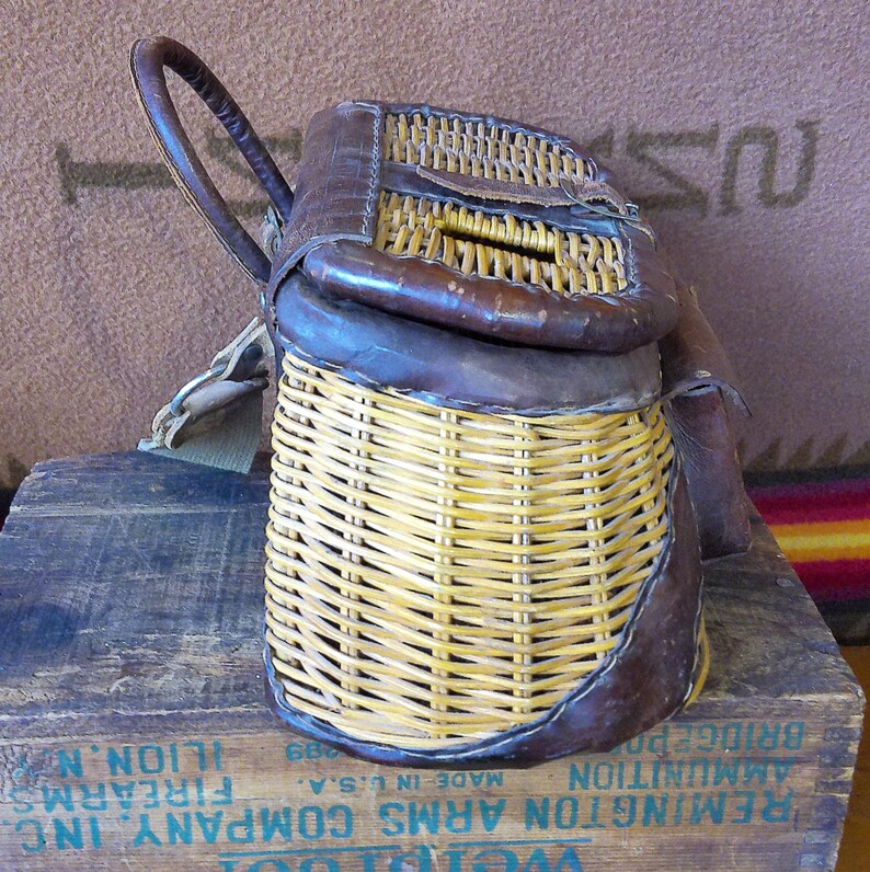 Vintage Leather / Wicker / Canvas Fishing Creel - Etsy