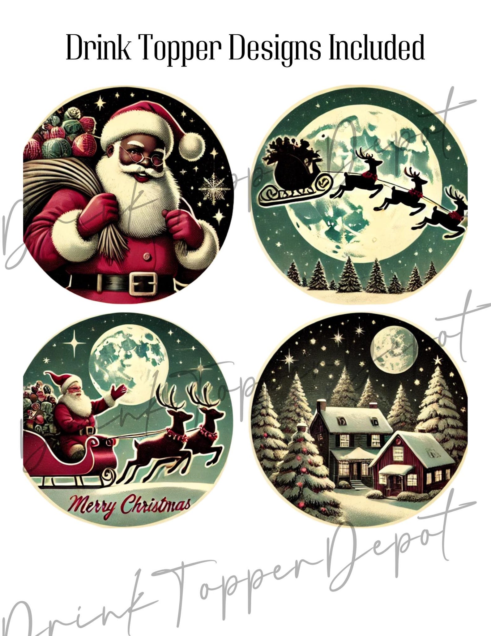 Santa and Reindeers Edible Drink Toppers L Santa Clause Christmas ...