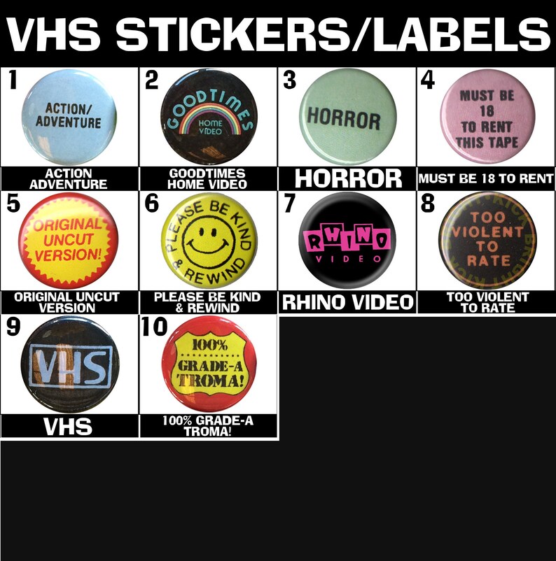 VHS stickers labels videotapes cult movies smiley faces retro | Etsy