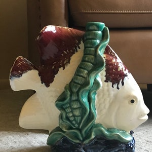 Vintage Huge Majolica Style Saltwater Fish Art Pottery, Large Fish Vase ...
