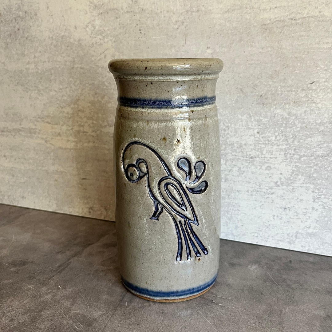 Vintage Distelfink Stoneware Salt Glazed Pottery Crock Signed, Lititz ...