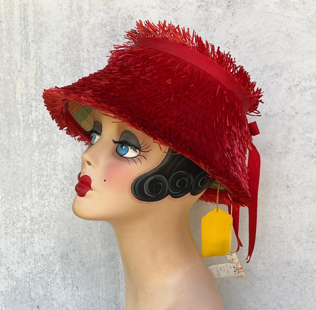 Vintage Red Raffia Bucket Hat by It's A Buddy of Florida, Never Worn ...