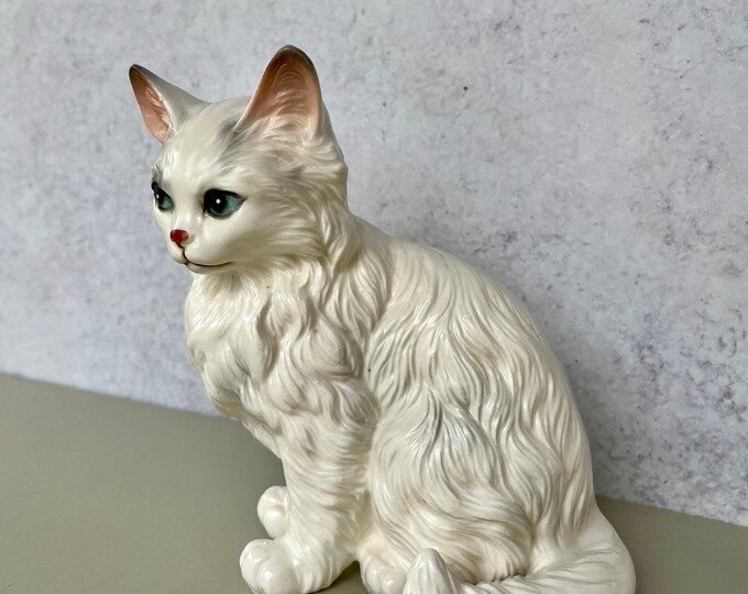Vintage Lefton Cat Figurine, Adorable White Persian Kitten With Blue ...