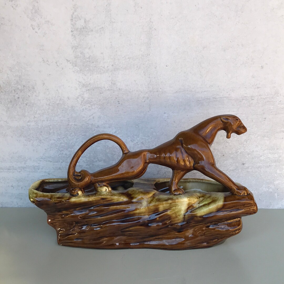 Vintage MCM Drip Glaze Pottery Panther Planter, Mid Century Modern ...