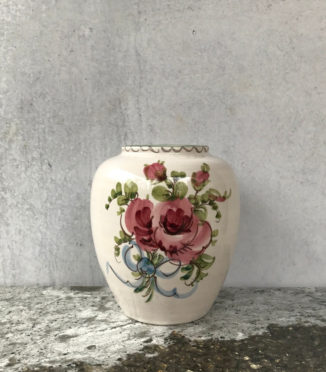 Vintage Ulmer Keramik Handpainted Floral Vase, Ginger Jar Style Vase ...