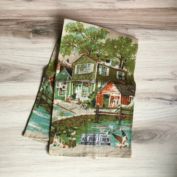 Vintage NOS Parisian Prints All Pure Linen Gold Rooster Dish or Tea ...