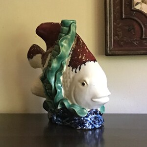 Vintage Huge Majolica Style Saltwater Fish Art Pottery, Large Fish Vase ...
