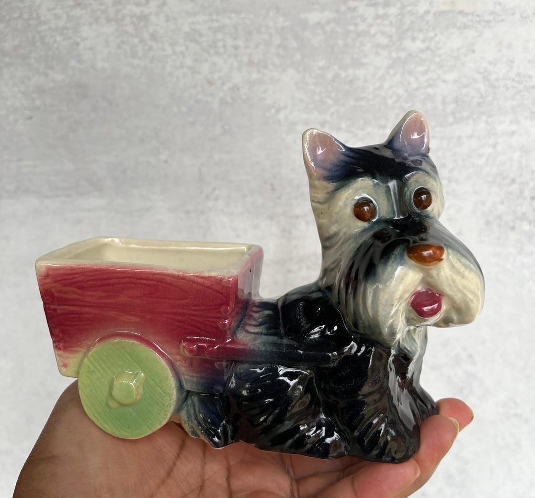 Vintage Scottie Dog Planter Pulling Cart - Etsy