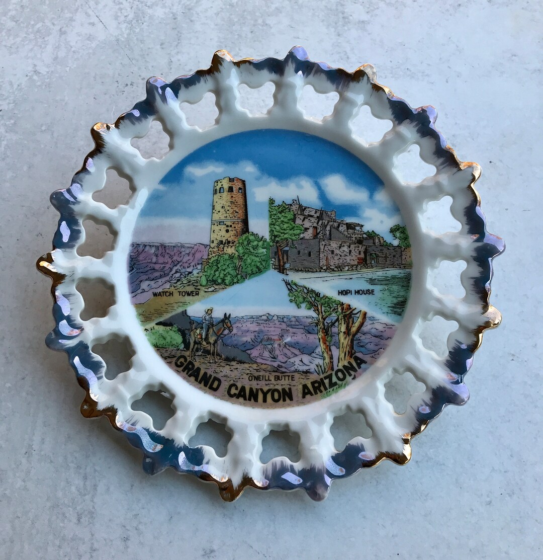 Vintage Grand Canyon Arizona Plate Open Lace Gold Edge - Etsy
