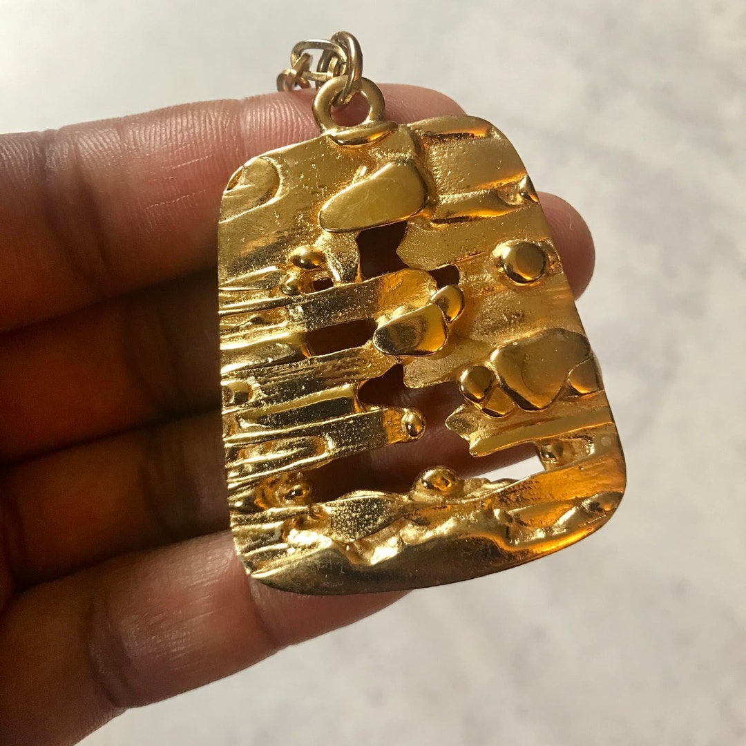 Vintage Trifari Brutalist Style Goldtone Pendant Necklace - Etsy