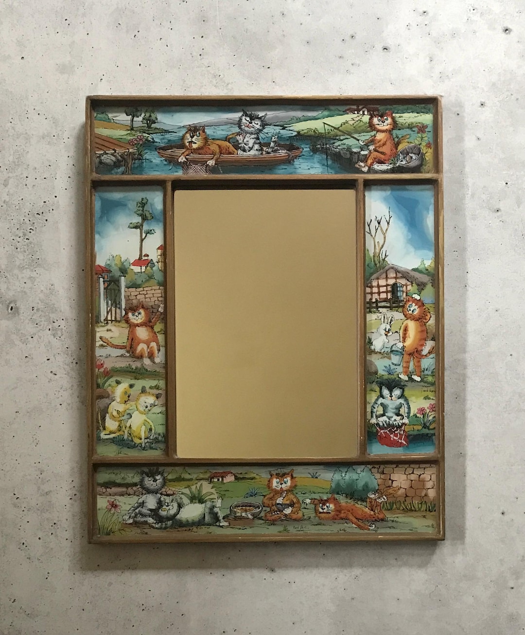 Vintage Cat Mirror, Reverse Mirror, Handpainted Mirror, Peru, Cat Lover ...