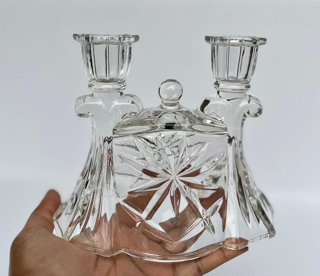 Vintage Glass Candelabra by Anchor Hocking, EAPG Candlestick Holder ...