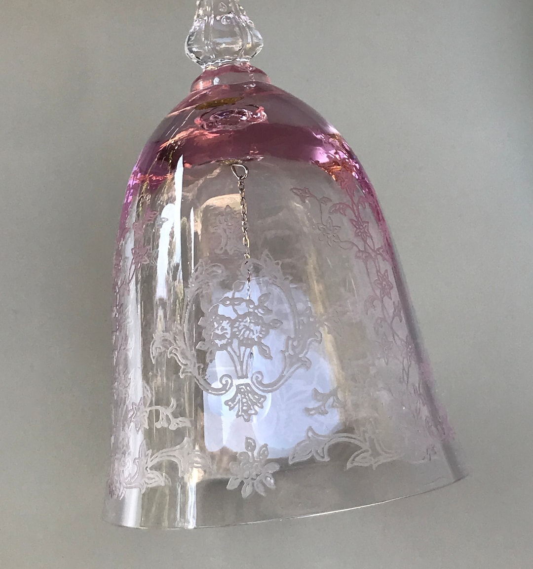 Vintage Fostoria Navarre Pink Glass Bell, Glass Dinner Bell, Etched ...