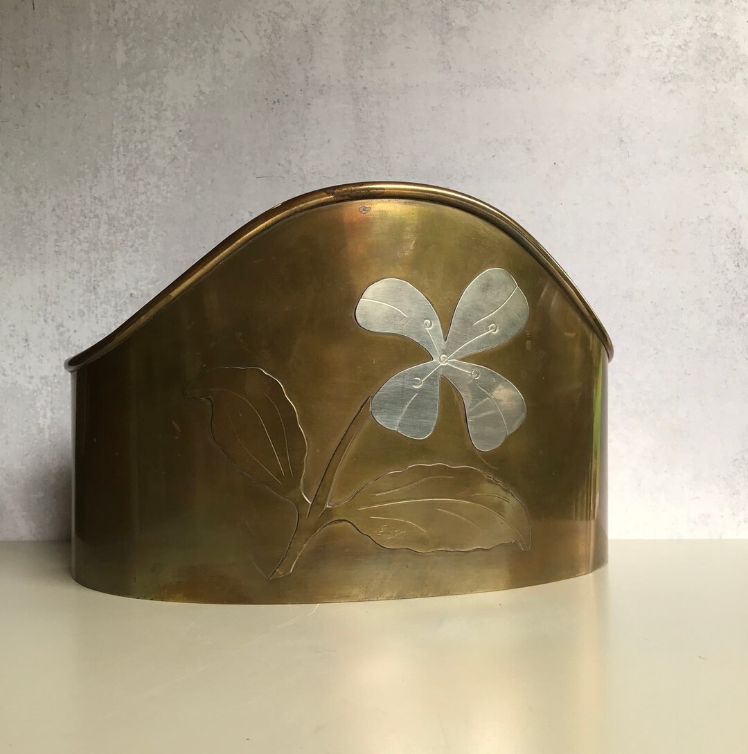 Vintage MCM Brass Large Wall Pocket Planter Box With Flower Detail - Etsy