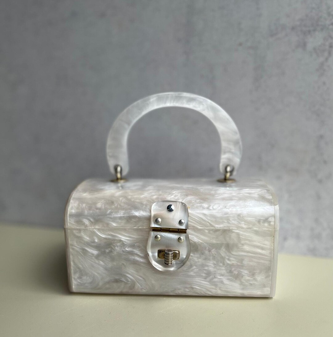 Vintage Pearly White Lucite Handbag - Etsy