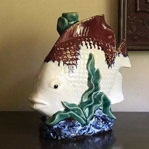 Vintage Huge Majolica Style Saltwater Fish Art Pottery, Large Fish Vase ...