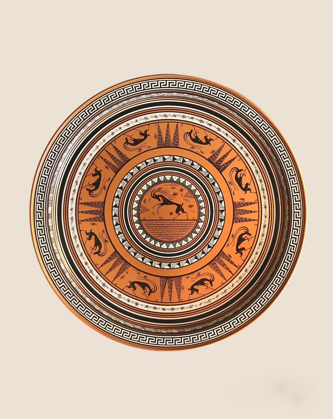 Vintage Large MCM Grecian Etruscan Metal Round Tray, Tuscany Metal Tray ...