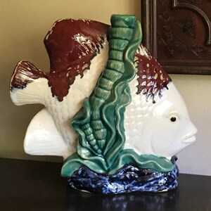 Vintage Huge Majolica Style Saltwater Fish Art Pottery, Large Fish Vase ...