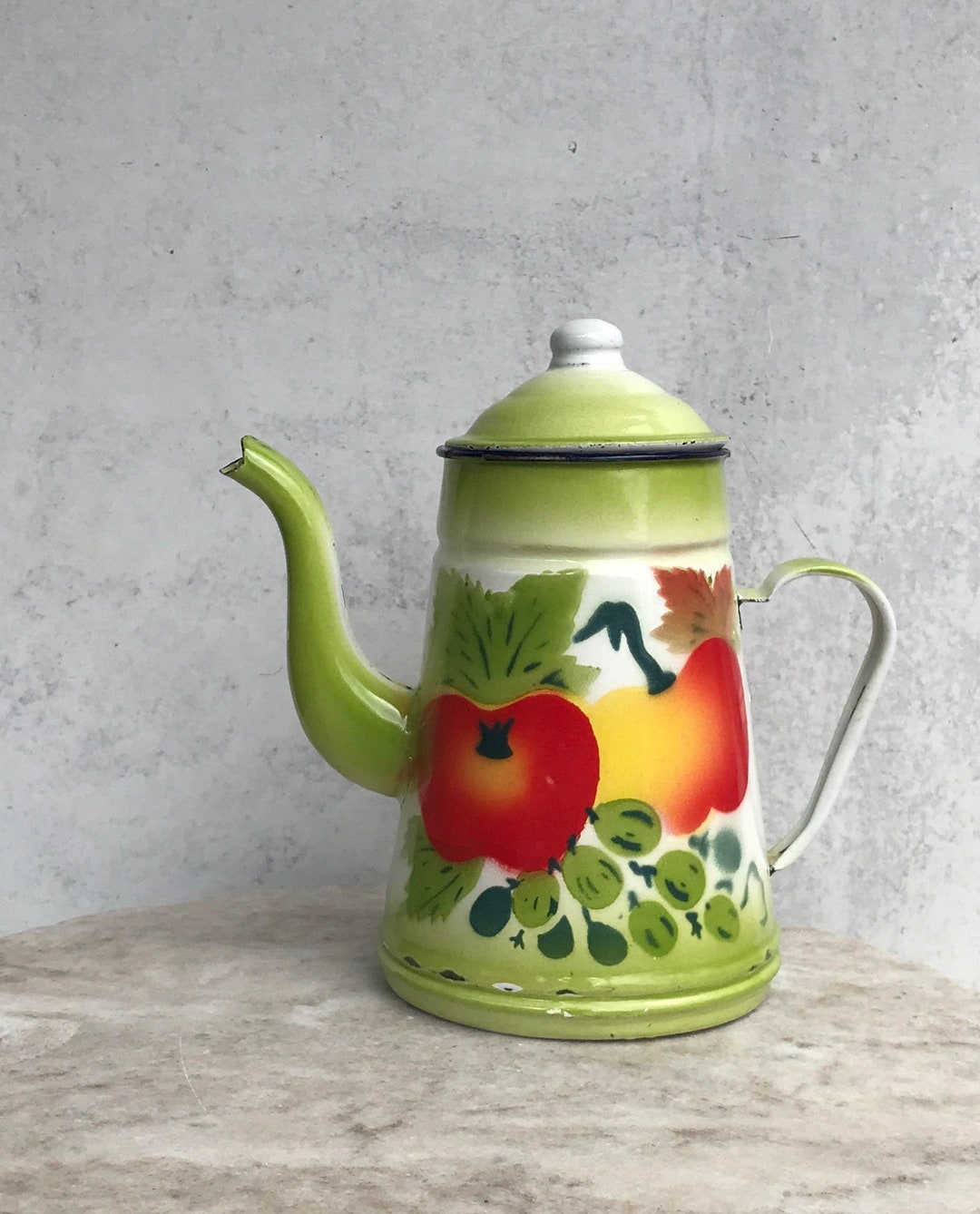 Vintage Colorful Painted Fruit Enamelware Teapot Graniteware - Etsy