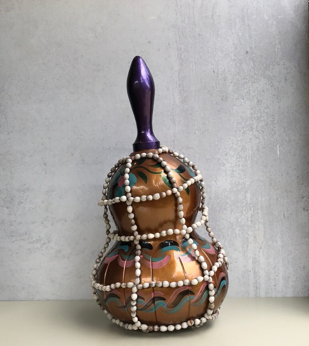 Vintage Huge Handpainted Mexican Shaker With Beads, Percussion ...