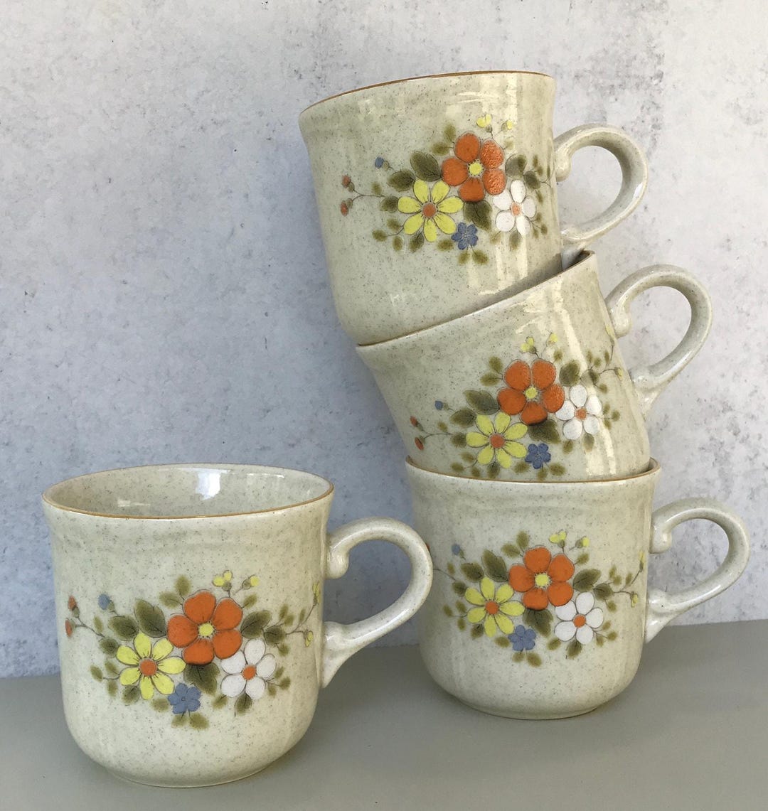 Four Vintage Meadow Stoneware Cups by Salem China, Vintage Stoneware ...