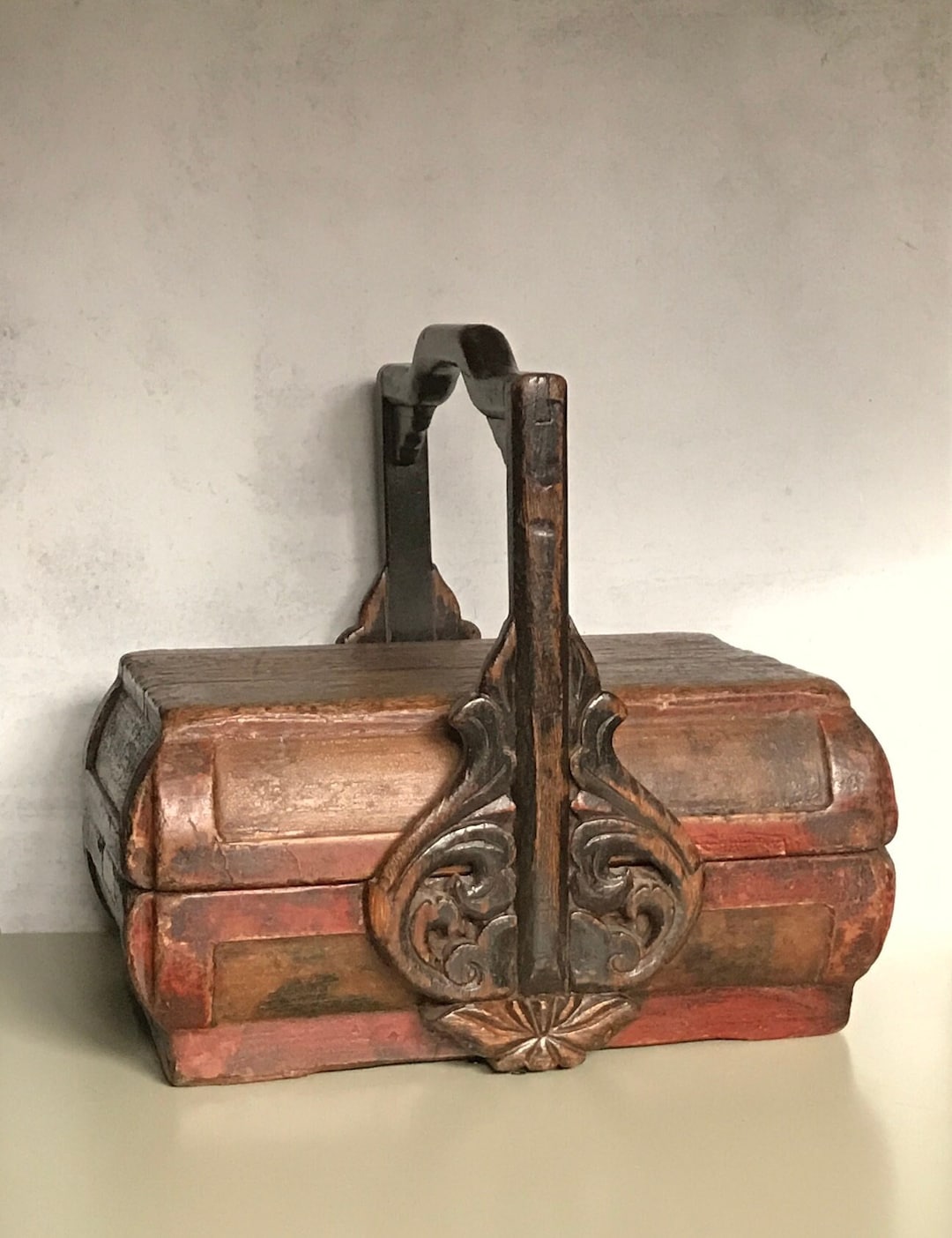 Antique Large Chinese Wooden Lunch Box, Antique Asian Wooden Food Box ...