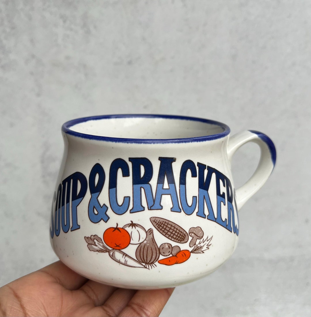 Vintage Speckled Stoneware Soup & Crackers Mug With Handle, Mid-century ...