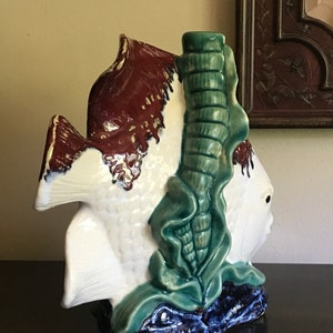 Vintage Huge Majolica Style Saltwater Fish Art Pottery, Large Fish Vase ...