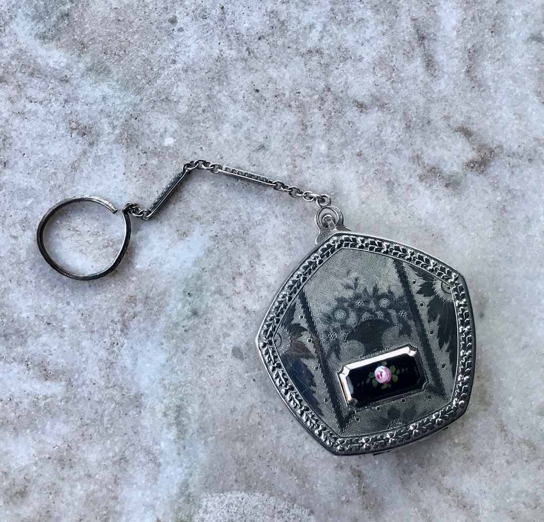 Vintage Art Deco Tango Compact With Hand-painted Enamel Rose and Finger ...