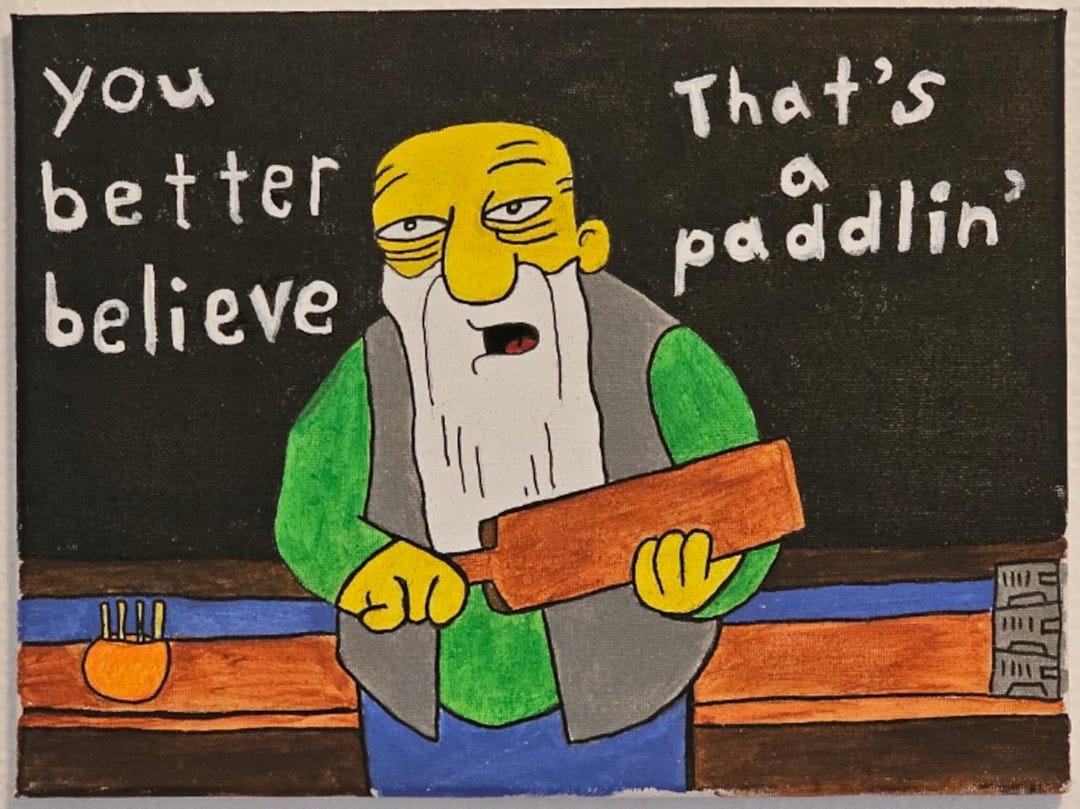 Jasper Beardley From the Simpsons Holding a Paddle in Front of a ...