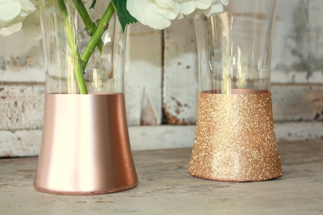 Rose Gold Wedding Bouquet Vases, Wedding Decor, 12 Rose Gold Dipped ...
