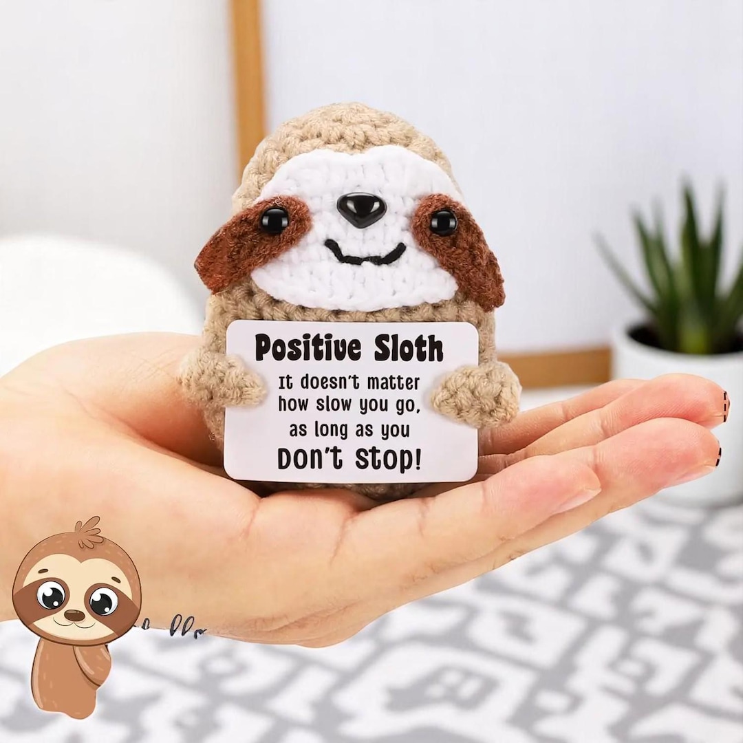 Positive Crochet Sloth Doll With Card - Handmade Knitted Animal Plush ...