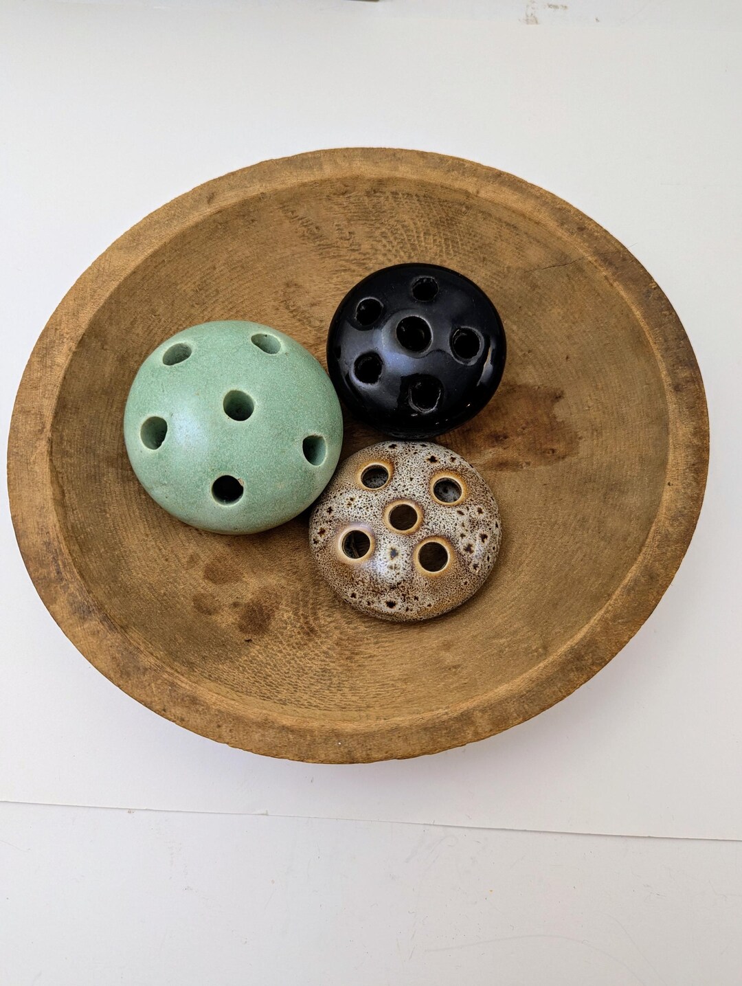 Vintage Pottery Flower Frogs Jadeite Green, Glazed Brown or Black - Etsy