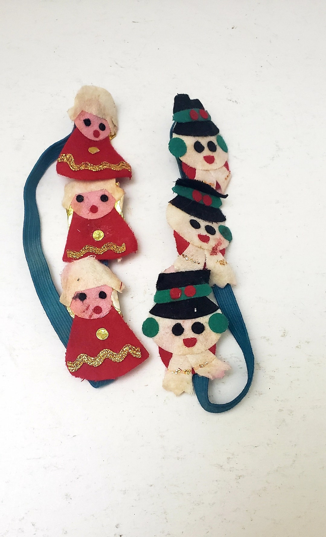 Vintage Felt Bands Snowmen and Girl in Red Tie Ons Crafting - Etsy