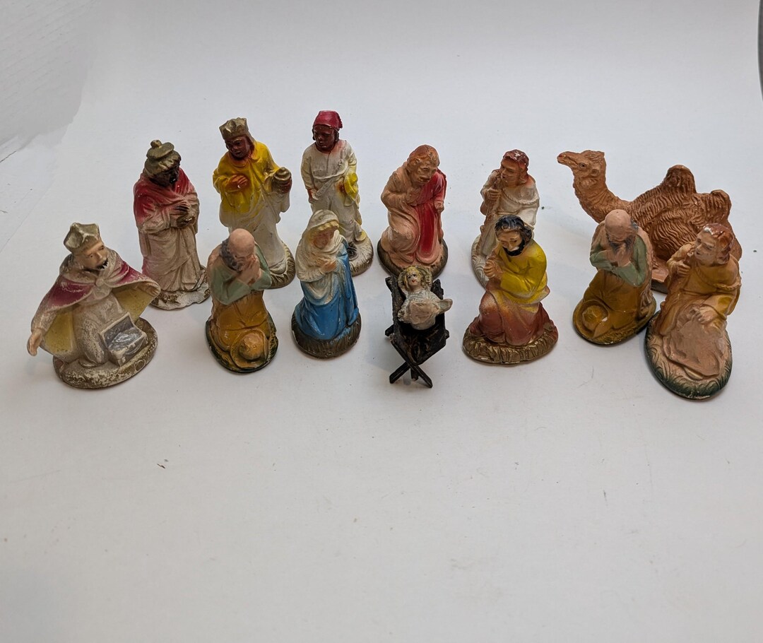 Nativity Scene With Some Mismatched Chippy Figures With Infant Jesus ...