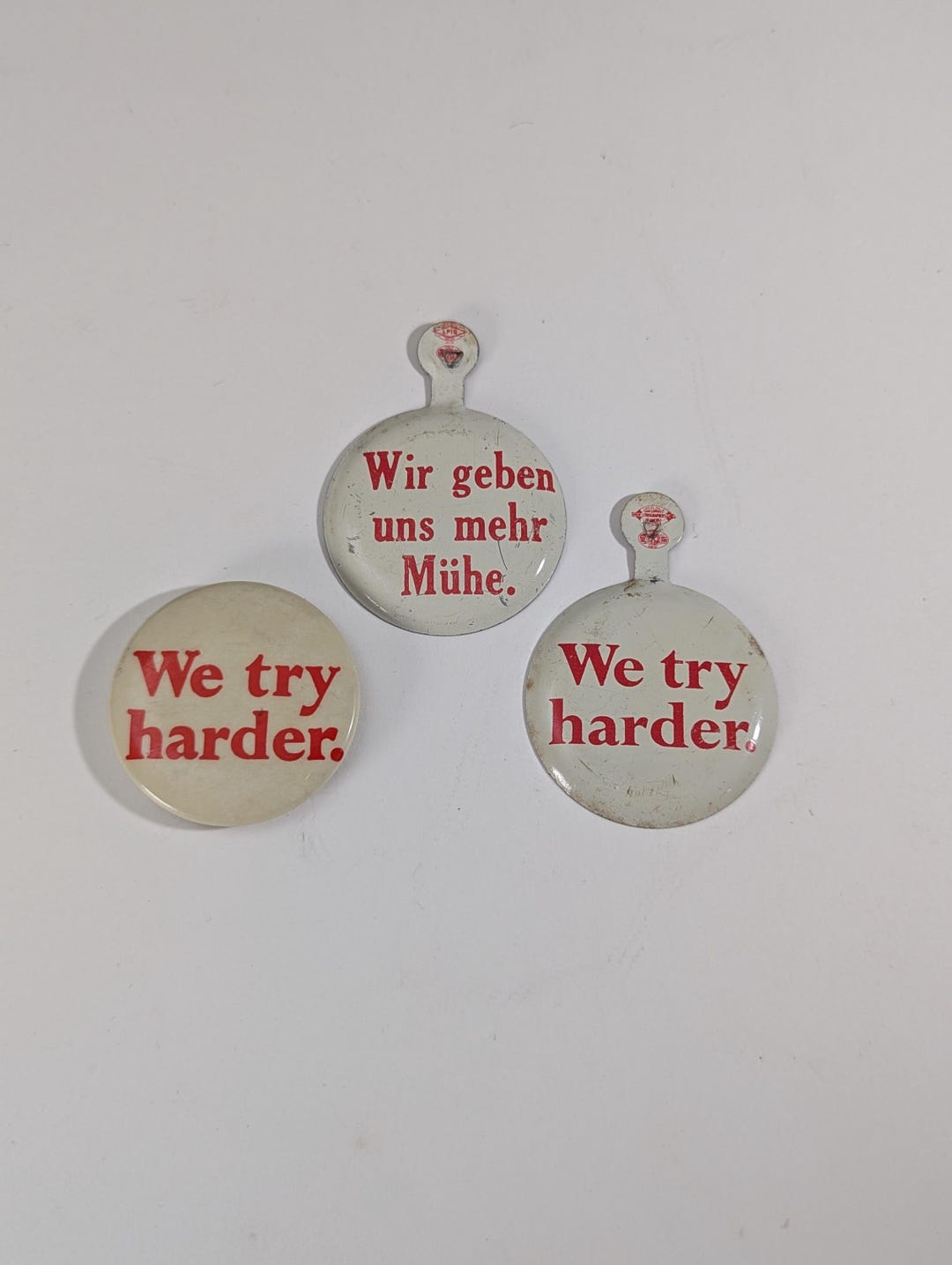 Vintage Avis Advertising Pins -we Try Harder in English and in German ...