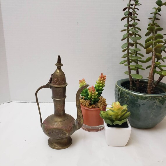 Vintage Small Engraved and Colored Ewer Pitcher With Attached - Etsy