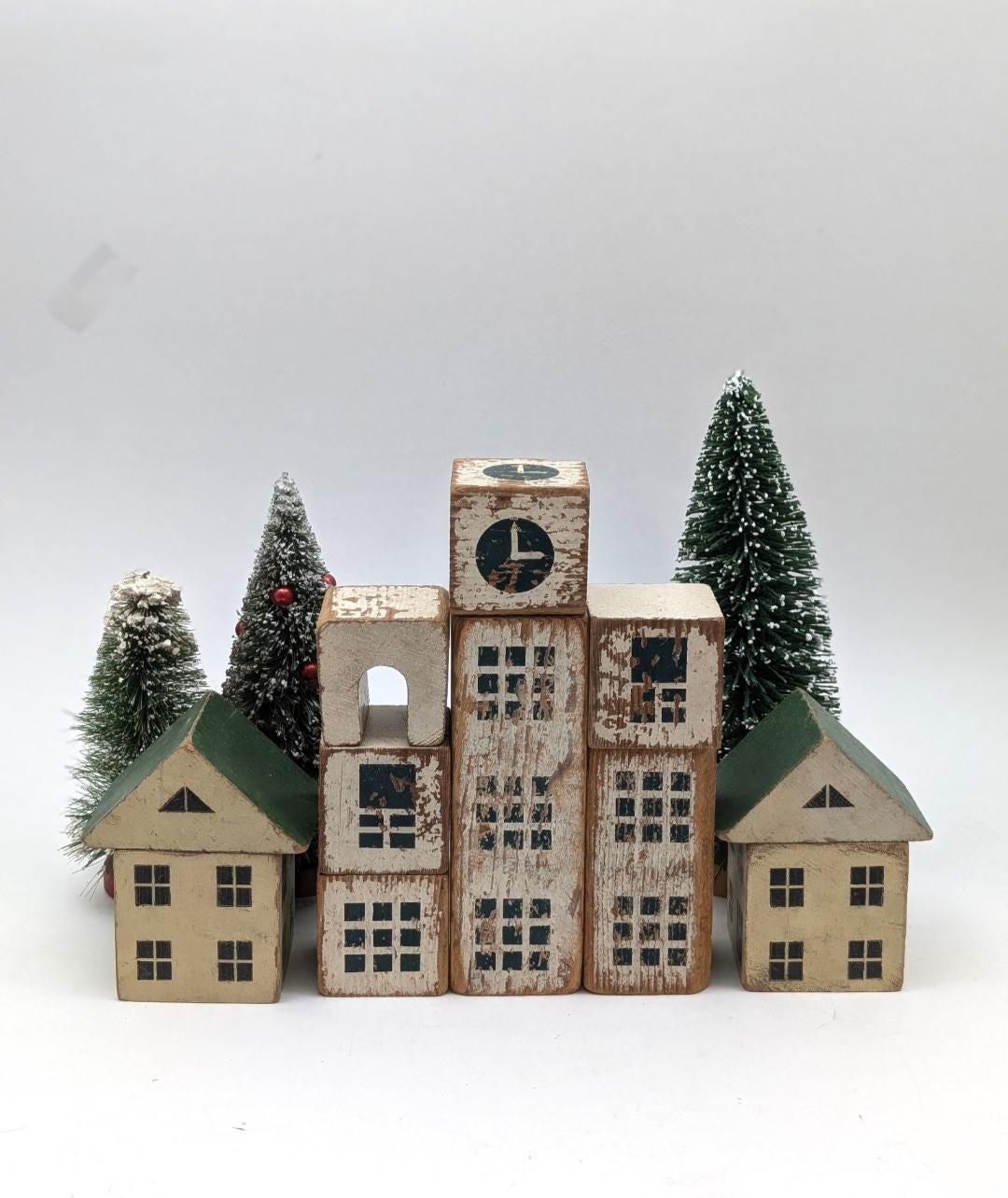 Wooden Vintage Architectural Blocks Worn and Aged White and Green - Etsy