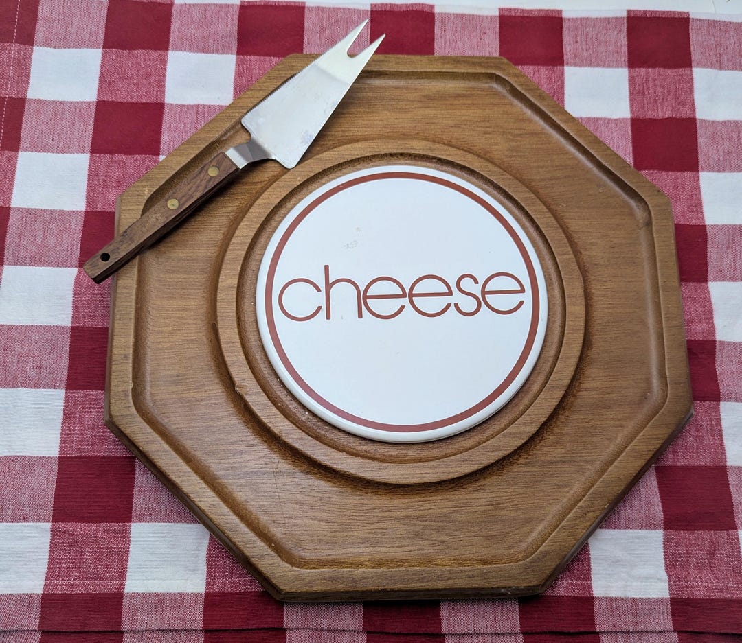 1970s Octagon Wood Cheese Board With Ceramic Tile & Knife - Etsy