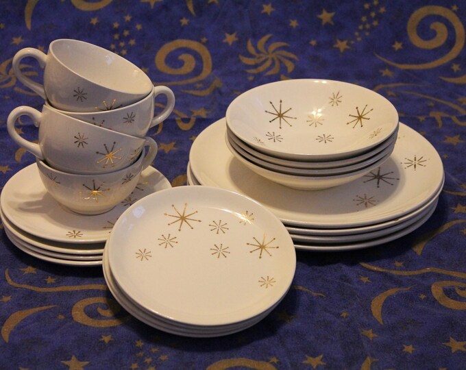 Atomic Gold Starburst- Dinnerware Mid Century Modern Vintage 20 Piece ...