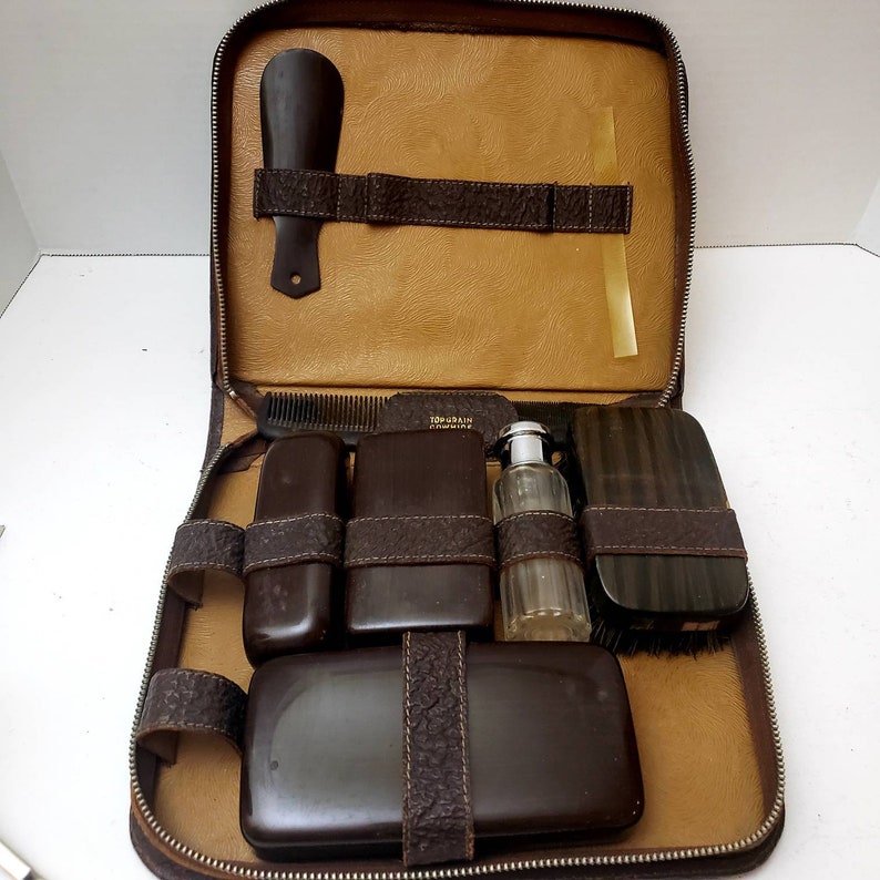 Mid Century Leather Mens Grooming Kit for a Dapper Gentleman - Etsy