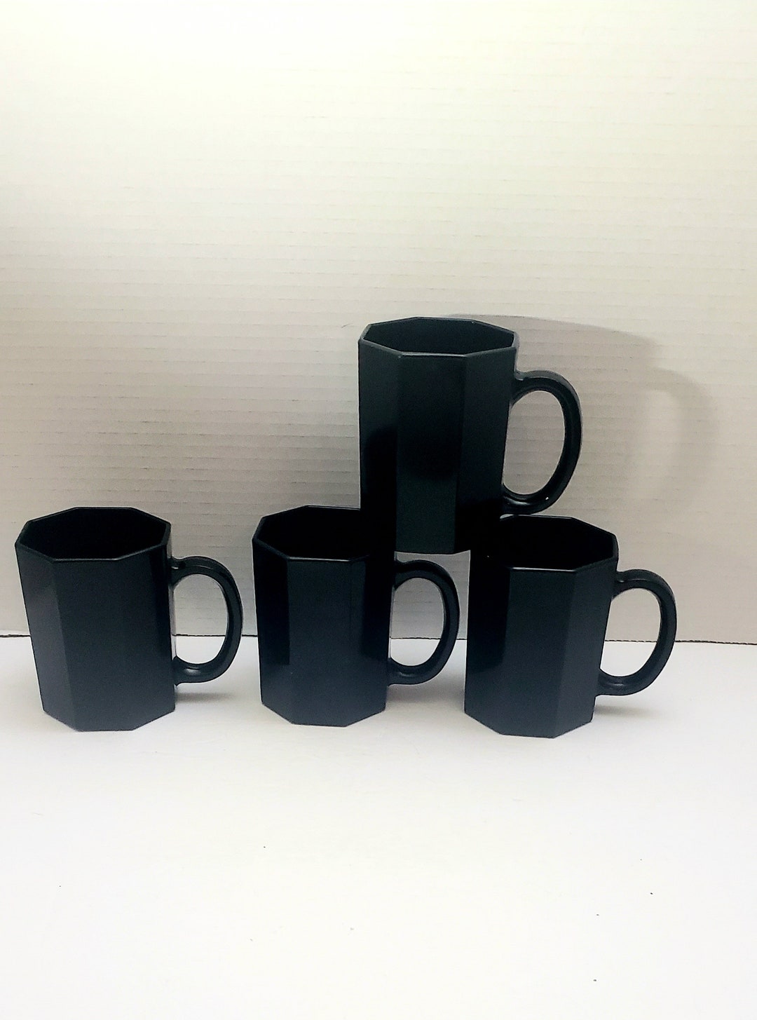 Black Glass Octagonal Mugs France Arcoroc Mugs - Etsy