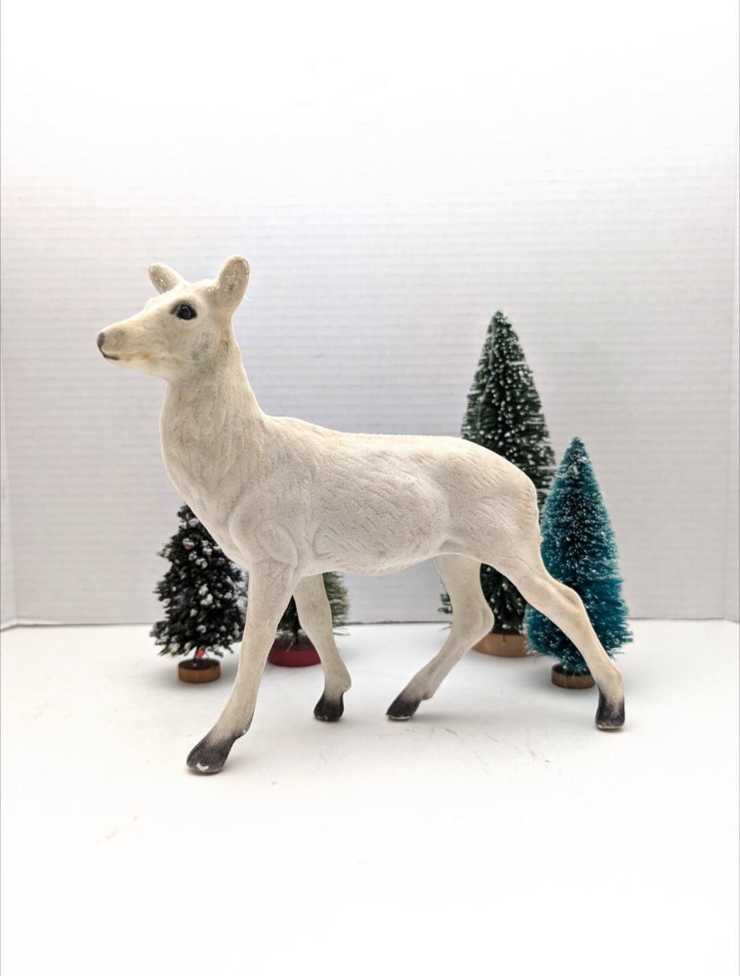 Vintage Mid Century Flocked Deer White - Etsy