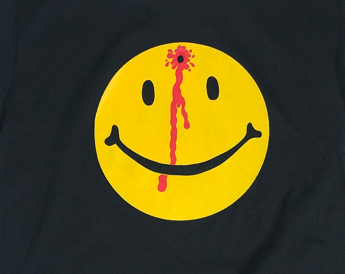 Vintage SMILEY FACE Bullet Hole T-shirt Screen Stars 50-50 1980s Gun ...
