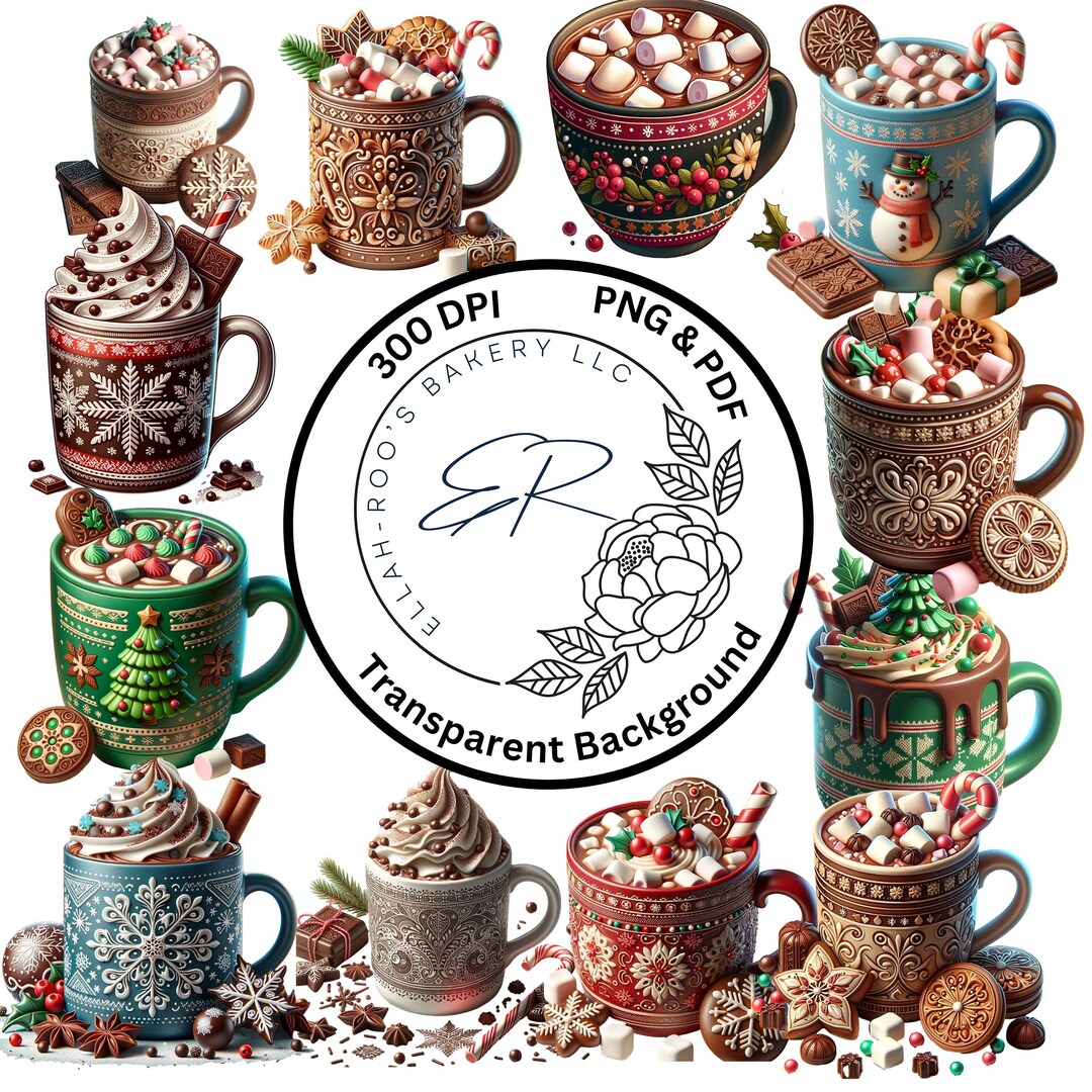 12 Christmas Mugs Clipart Bundle, Christmas Mugs, Christmas Images, Hot ...