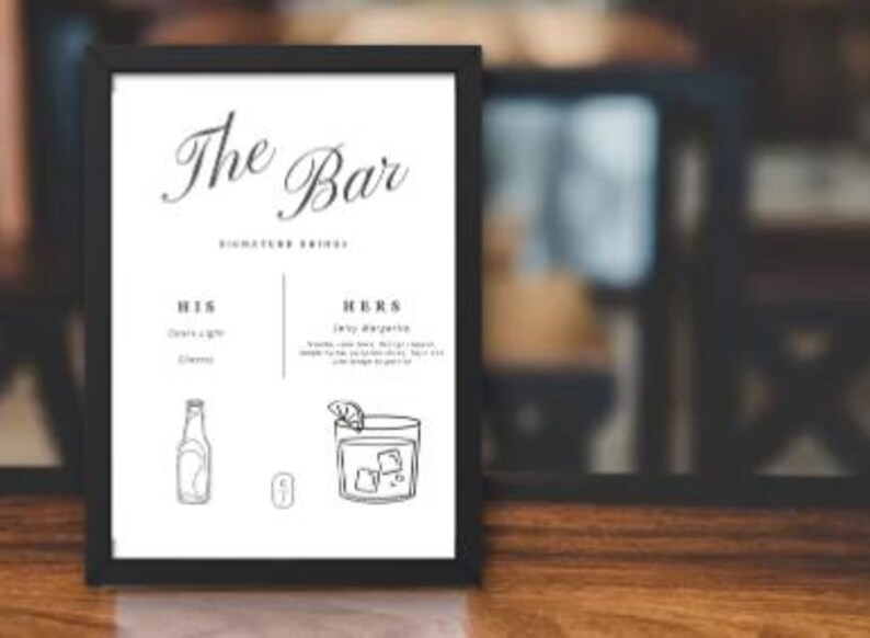 Bar Menu Template, Modern Wedding Bar Signature Drinks Menu, Cocktail ...