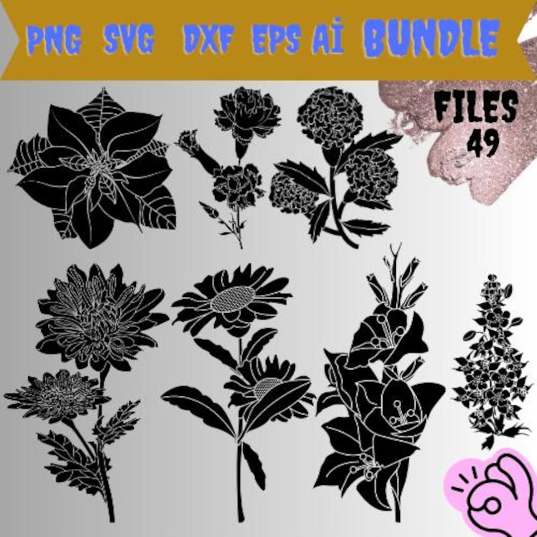 Flower Meadow Svg, Flower Border SVG, Botanicals SVG Set, Wedding Decor ...